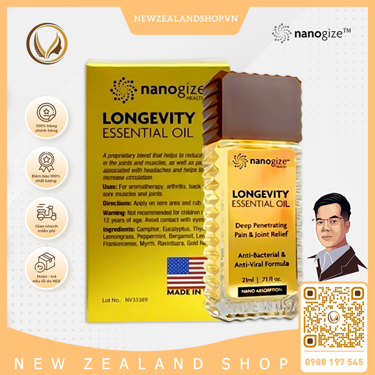 Tinh Dầu Gió Nhân Sâm Mỹ Nanogize Essential Oil American Ginseng 21ml