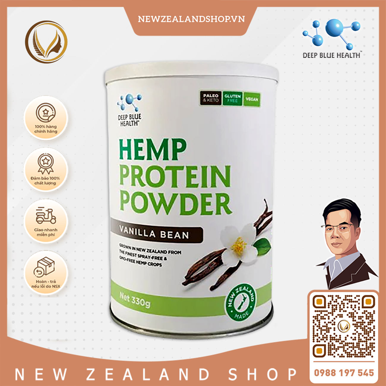 Bột đạm cây gai dầu Deep Blue Health Hemp Protein Powder 330g