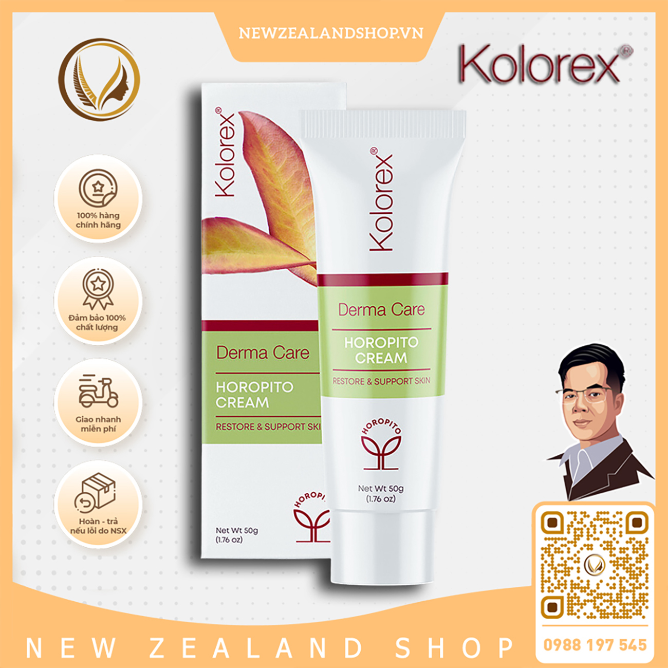 Kem dưỡng phục hồi vùng da nhạy cảm Kolorex Derma Care Horopito Cream