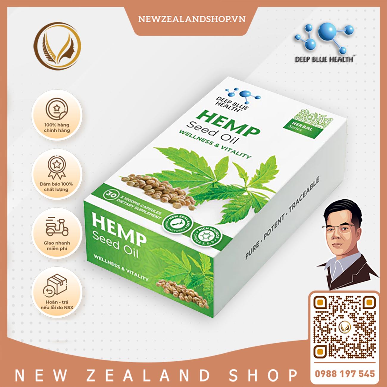 Viên uống tinh dầu hạt gai dầu Deep Blue Health Hemp Seed Oil 60 viên