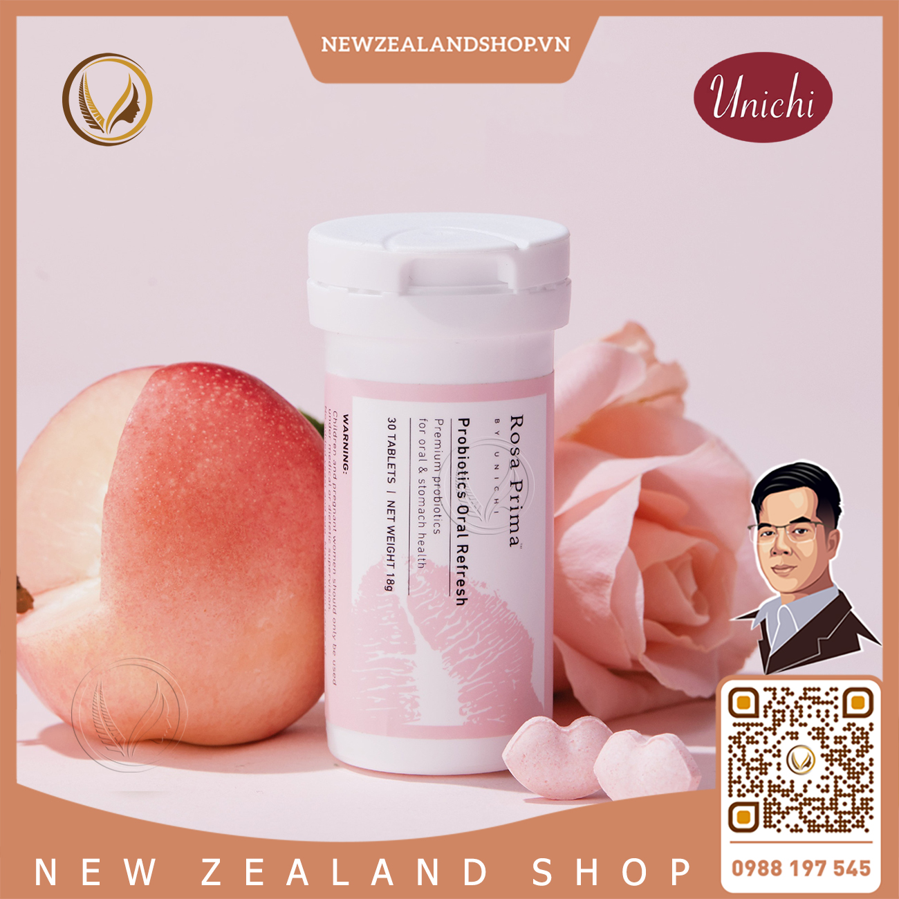 Bổ Sung Lợi Khuẩn Unichi Rosa Prima Probiotics Oral Refresh 30 viên