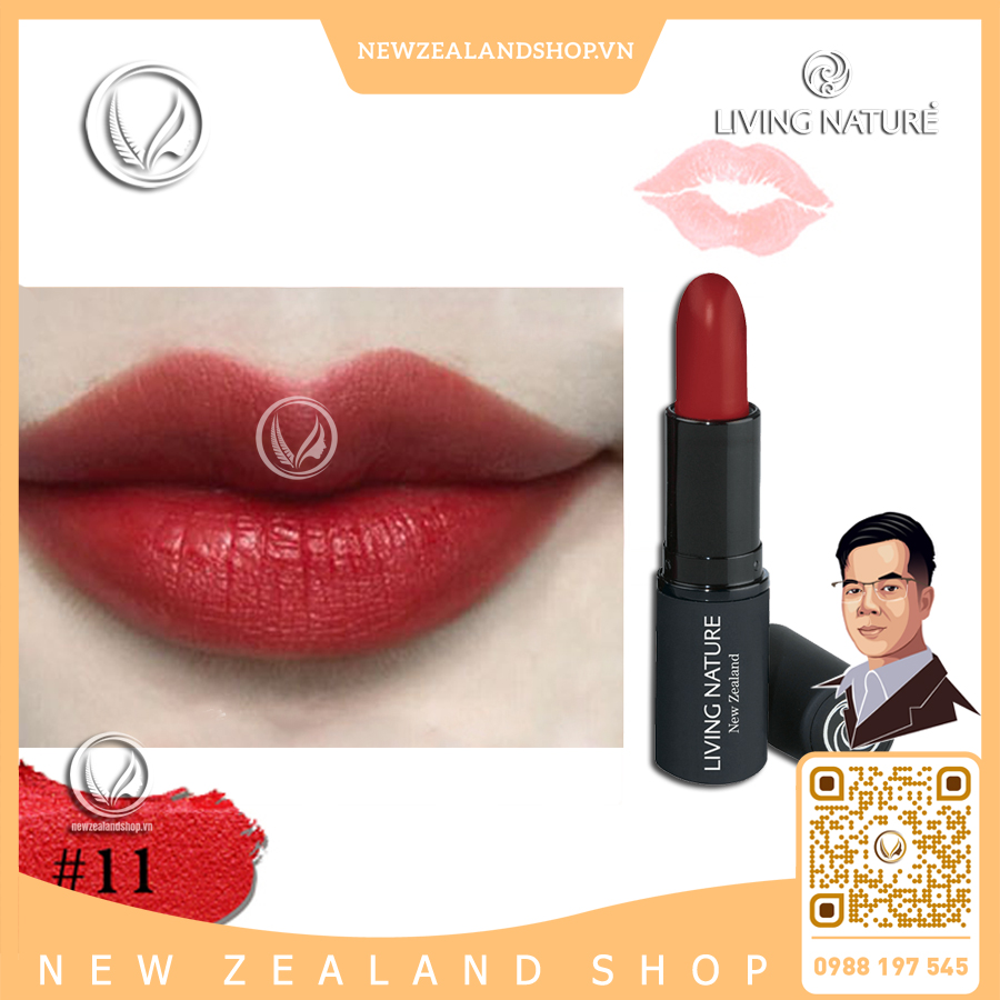 Son môi đỏ cam 100% tự nhiên Living Nature Lipstick Wild Fire 11 (3.9g