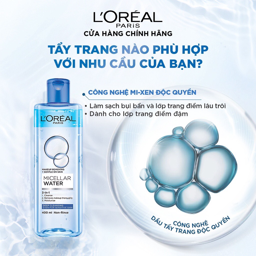 Nước tẩy trang cho da trang điểm L'Oreal Micellar Water 3-in-1 Deep Cleansing Even For Sensitive ...