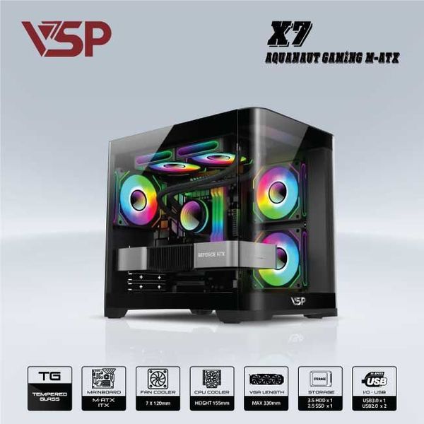Vỏ case VSP AQUANAUT PRO GAMING M-ATX X7 - ĐEN ( NO FAN)– Goldenbit