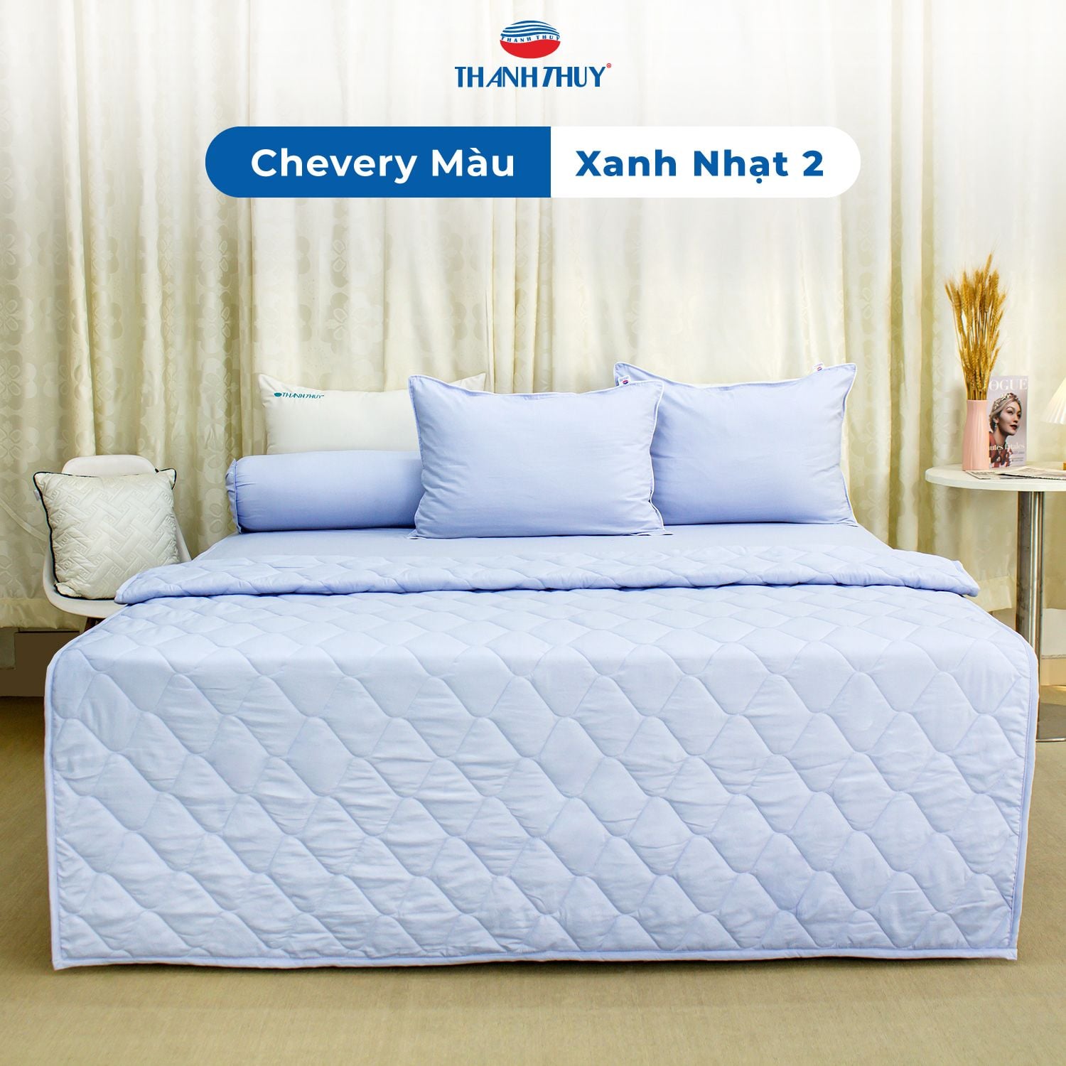 Bộ Ga Bọc Microfiber Chevery Màu Xanh Nhạt (2) – Chăn Ra Thanh Thủy