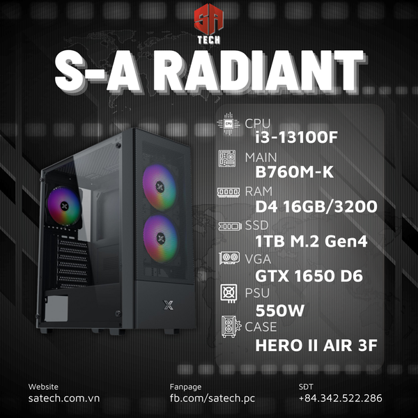 S-A Radiant (i3-13100F | GTX 1650 | B760M-K | 16GB RAM | 1TB M.2 )– S-A ...