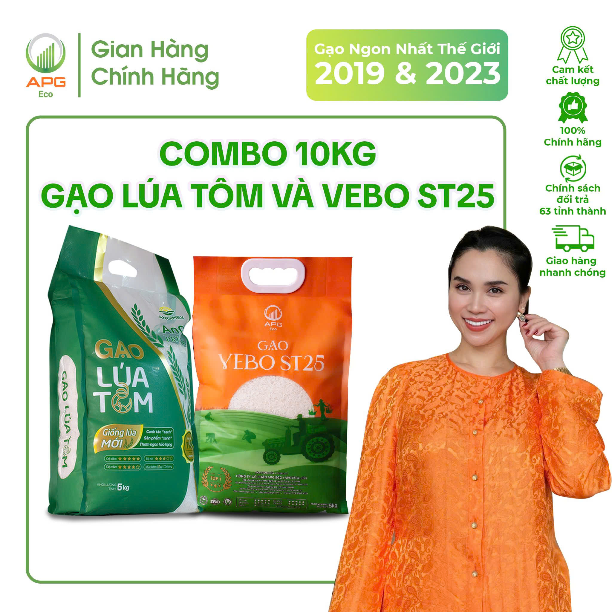 Combo 10kg (1 túi Vebo ST25 hữu cơ, 1 túi Lúa Tôm hữu cơ) thực nhận 10 ...