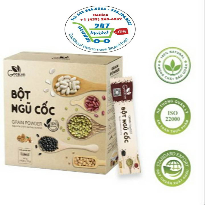 Bột ngũ cốc dinh dưỡng Goce 180g (18 gói x10g)-Đậu xanh, Đậu nành, Đậu ...