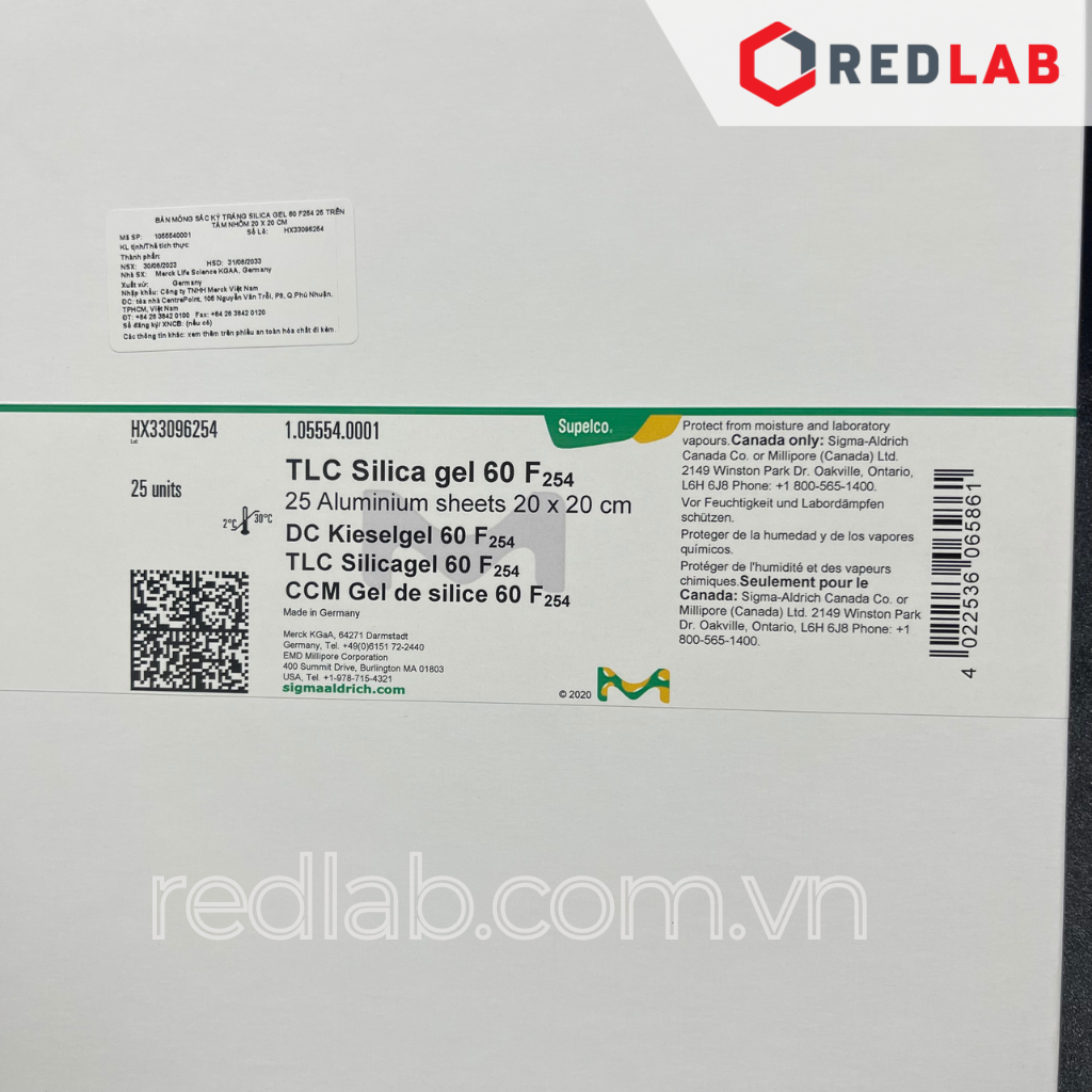Silicagel bản mỏng sắc ký MERCK 1055540001 (hộp 25 tờ 20x20cm) - RedLAB ...