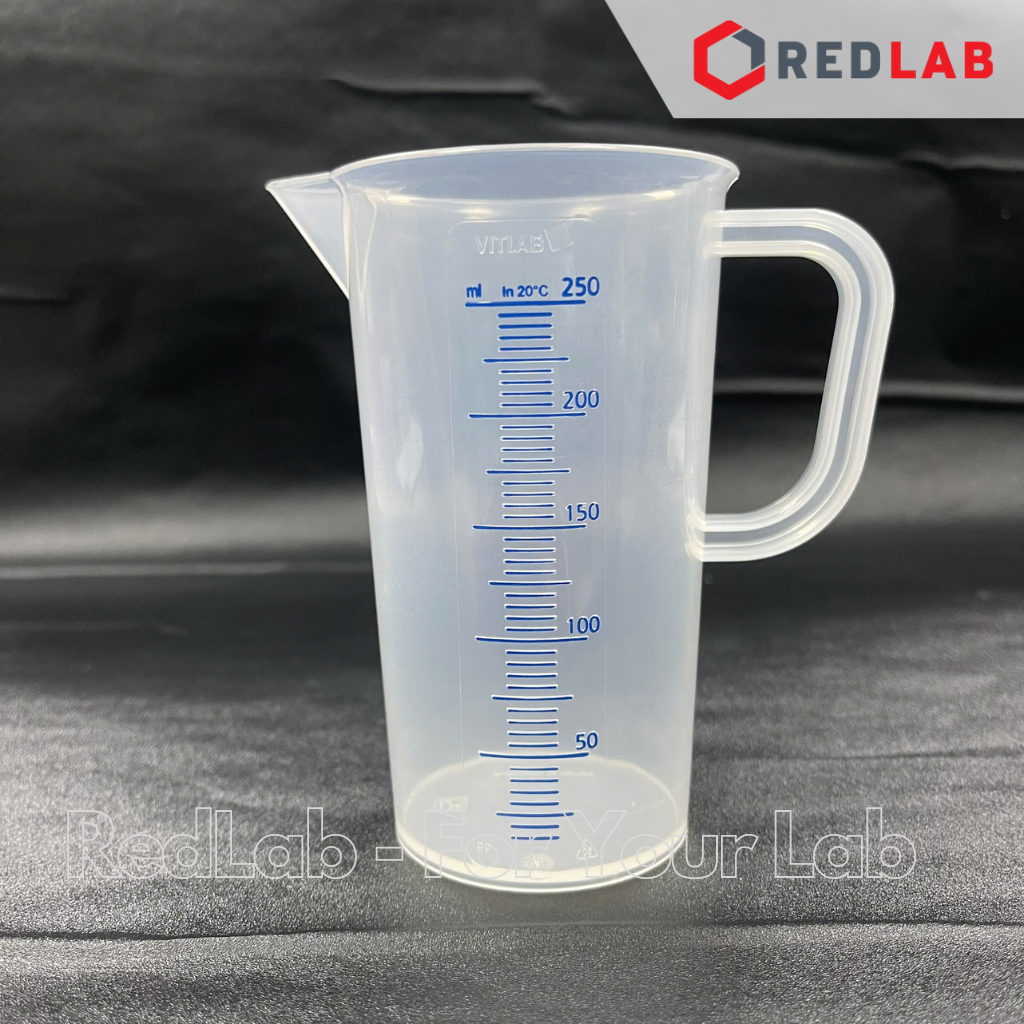 Cốc nhựa PP có quai, vạch nổi sơn xanh VITLAB 100 250 500 1000 ml - RedLAB Online-store