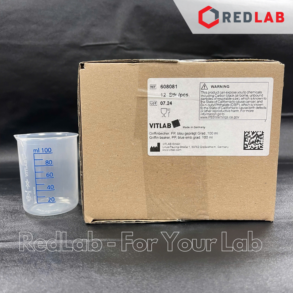Cốc nhựa PP không quai, vạch sơn xanh VITLAB 100 250 500 1000 ml - RedLAB Online-store
