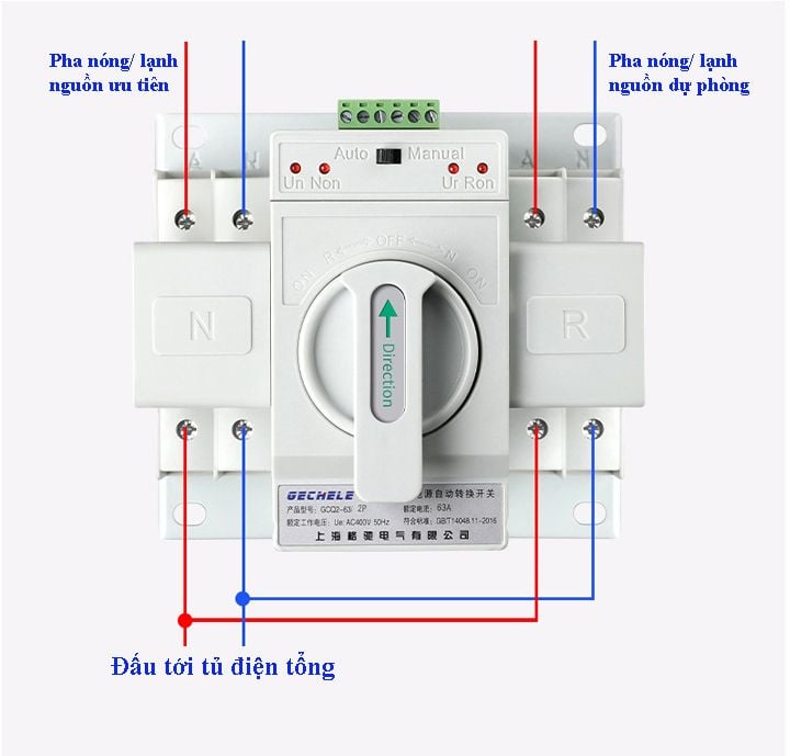 Bộ đổi hai nguồn điện tự động ATS-2P-63A cầu dao đảo chiều tự động – Điện Máy Linh Chi
