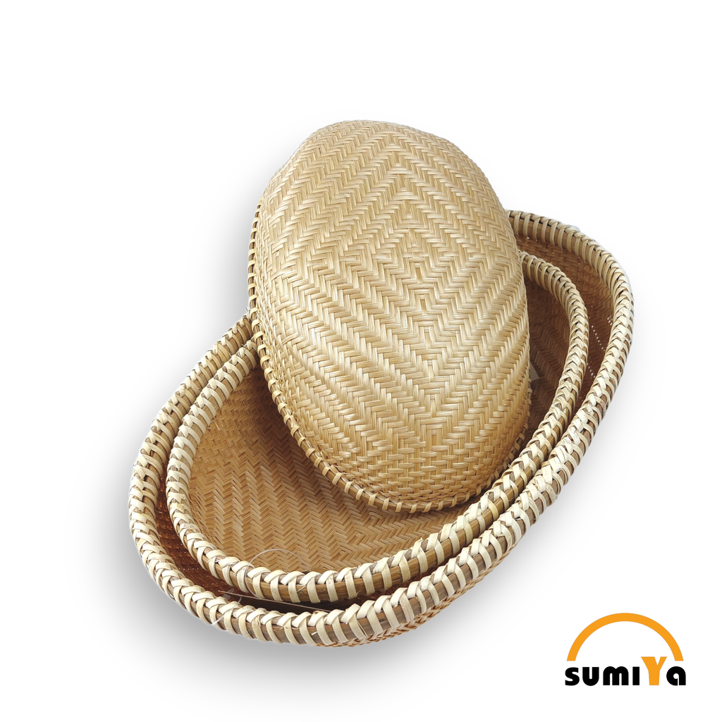 Rổ tre đan kín cao cấp hình bầu dục – SUMIYA