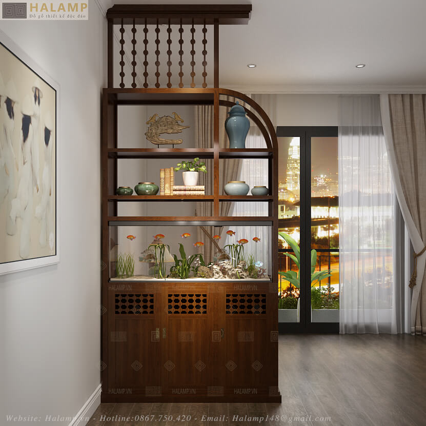 Tủ trang trí ngăn phòng kết hợp để bể cá Halamp TT009 – Đồ gỗ Halamp