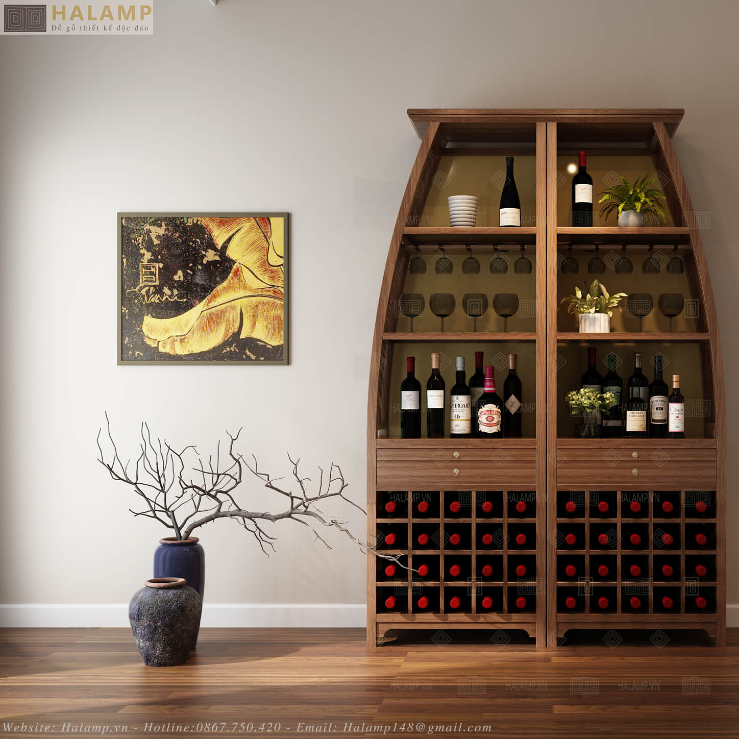 Tủ trang trí kết hợp tủ rượu TT006 – Halamp: Đưa đồ gỗ Việt vào thiết ...