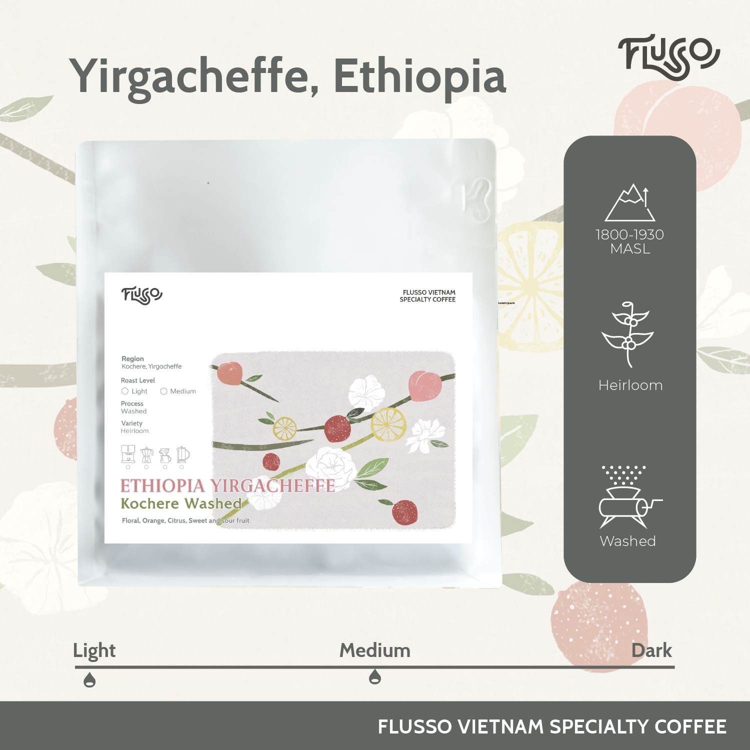 Cà phê Specialty Ethiopia Yirgacheffe Kochere G1 Washed – Flusso Vietnam Specialty Coffee