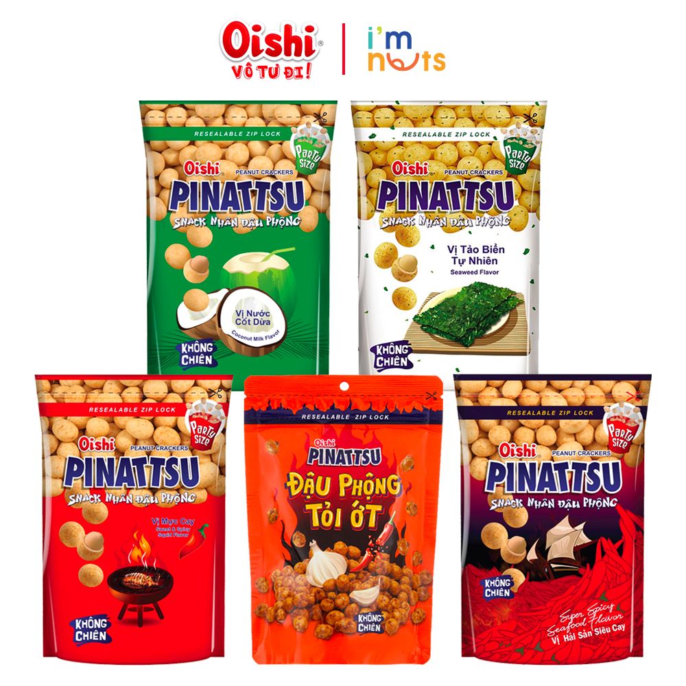 Snack nhân đậu phộng Pinattsu Oishi đủ vị gói lớn 85g – Bánh kẹo Ăn vặt ImNuts