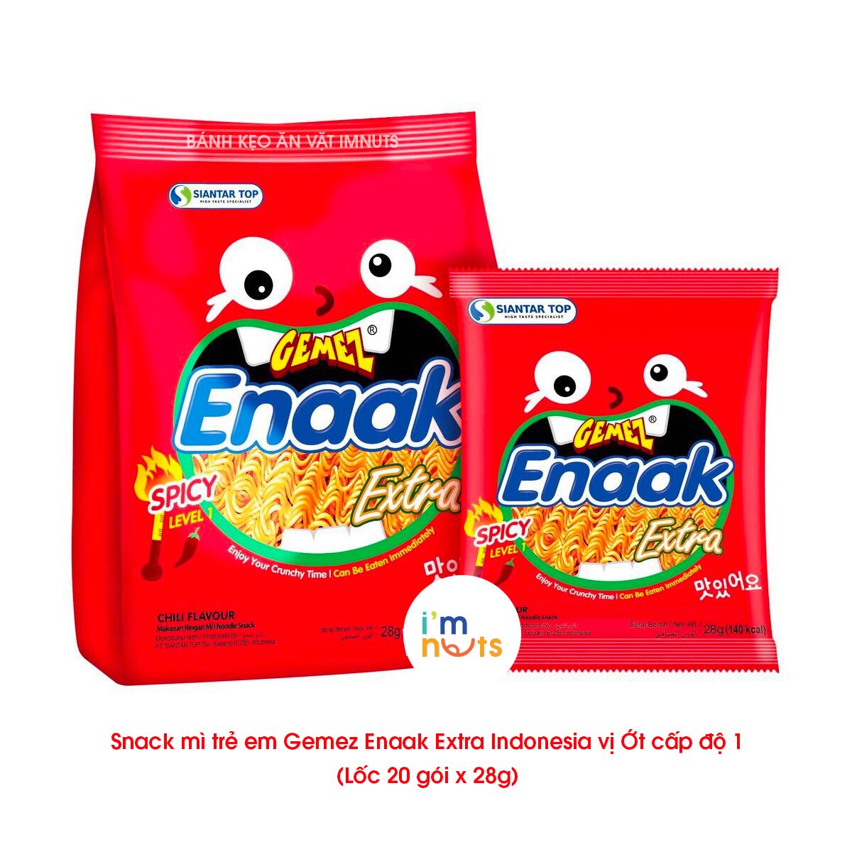 Snack mì trẻ em Gemez Enaak Extra Indonesia vị Ớt cấp độ 1 lốc 20 gói ...