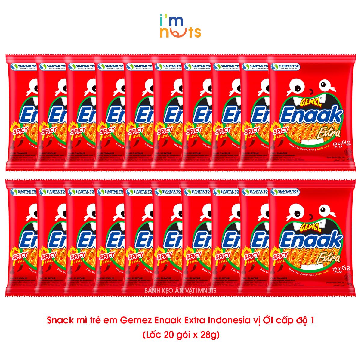 Snack mì trẻ em Gemez Enaak Extra Indonesia vị Ớt cấp độ 1 lốc 20 gói ...
