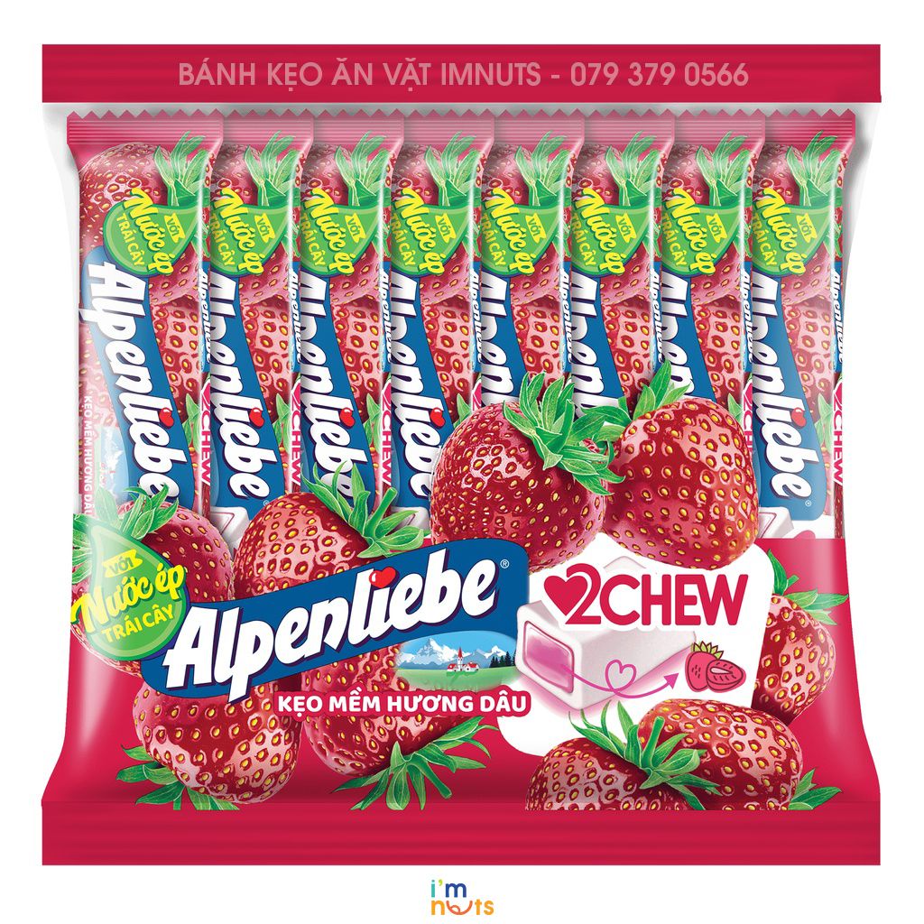 Kẹo mềm Alpenliebe 2Chew đủ vị dạng thỏi - Hương Dâu, Nho, Chanh dây h ...
