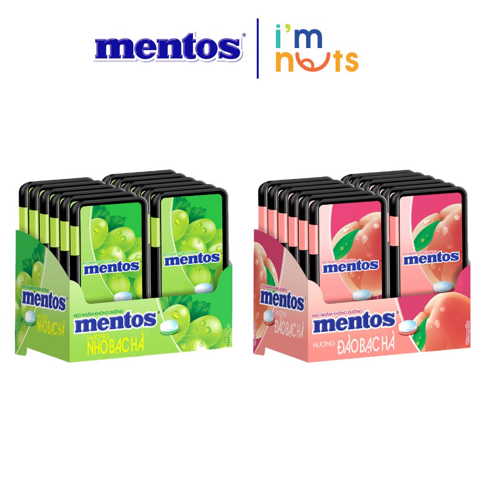 Kẹo ngậm không đường Mentos hương Đào Nho Bạc hà hộp nhỏ tiện lợi ...