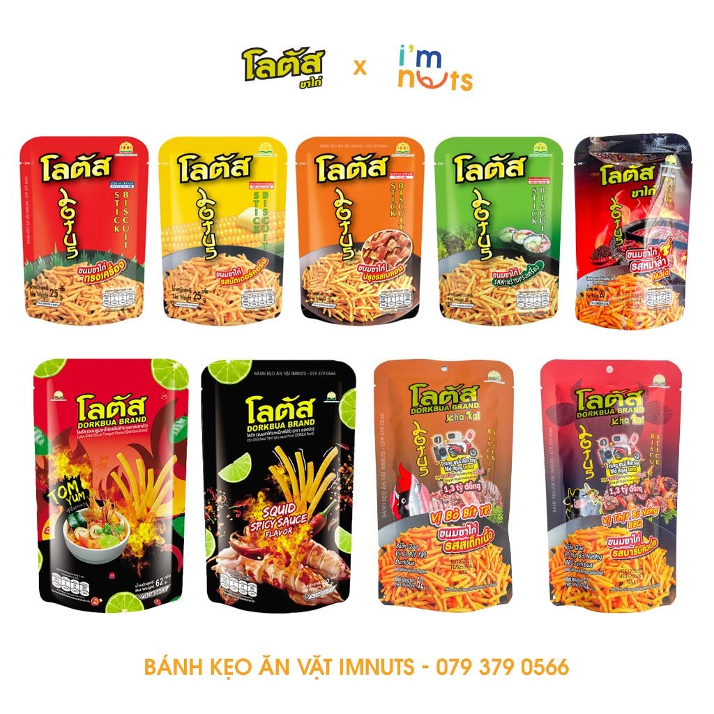 Snack bim bim bánh tăm que cọng Thái Lan Dorkbua đủ vị BBQ cam, vị Bắp ...