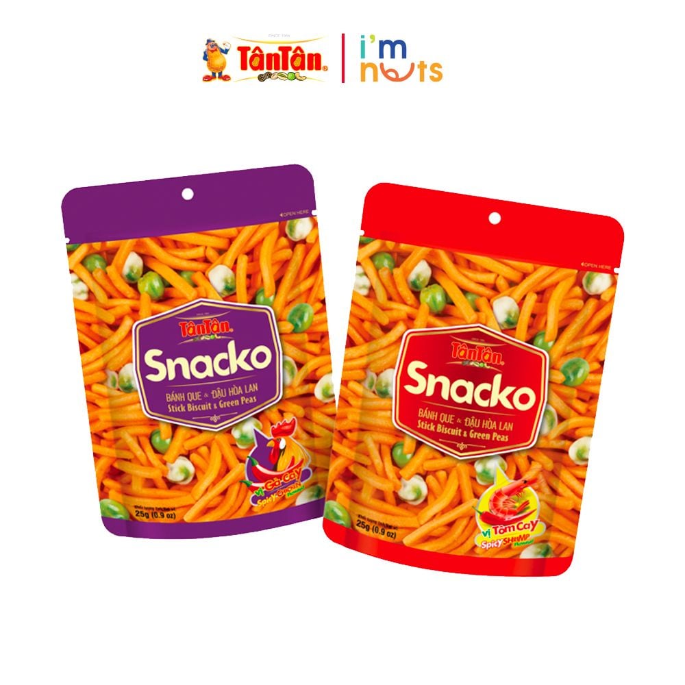 Snack bim bim que đậu hà lan Snacko Tân Tân đủ vị gói 20g – Bánh kẹo Ăn vặt ImNuts