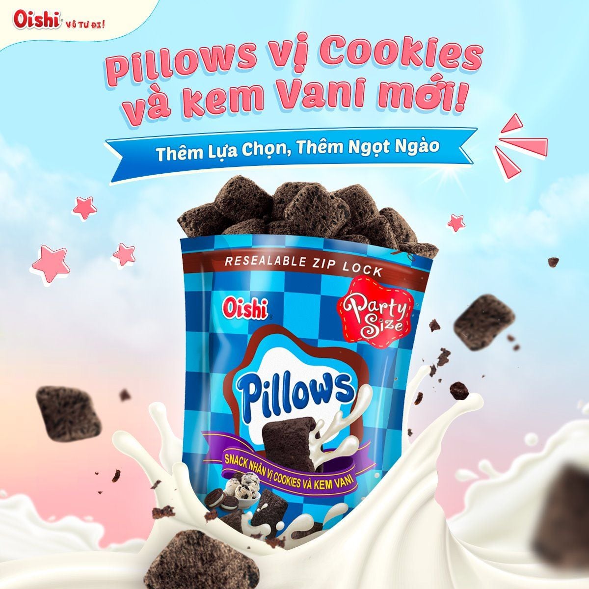 Snack nhân kem Pillows Oishi đủ vị gói lớn 85g – Bánh kẹo Ăn vặt ImNuts