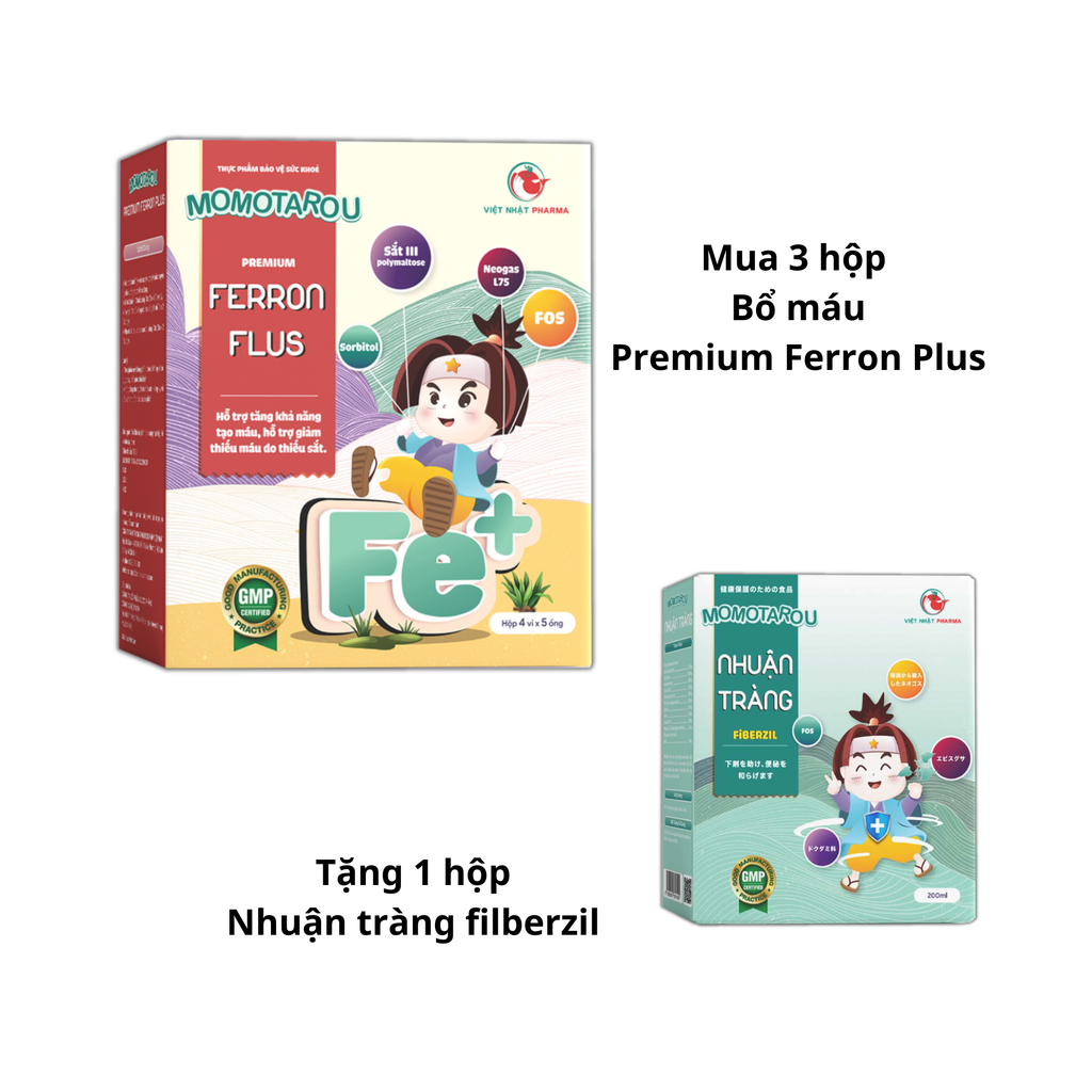 Mua 3 hộp Siro Momotarou Premium Ferron Plus tặng 1 Nhuận tràng fiberz