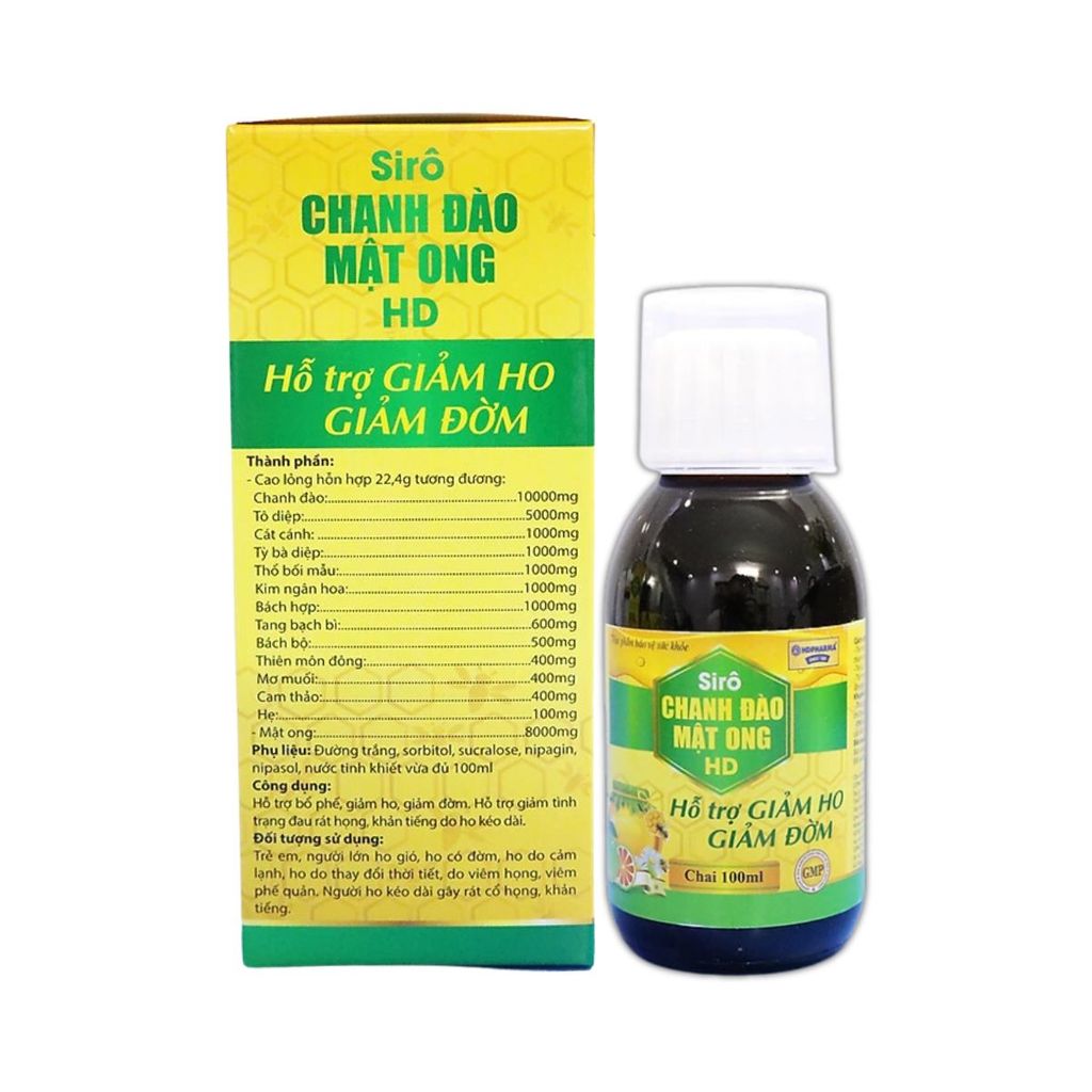 Siro Siro Chanh Đào Mật Ong HD (vàng xanh) hỗ trợ bổ phế, giảm ho