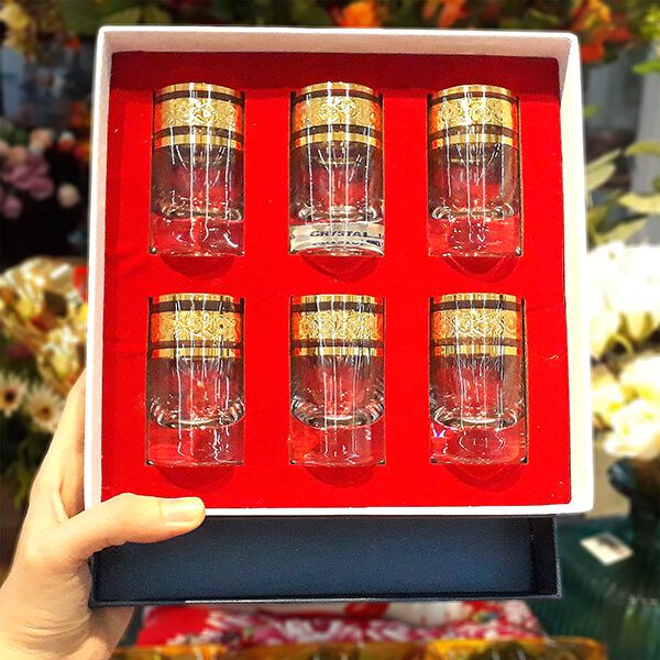Bộ 6 ly shot Bohemia Crystal mạ vàng LA010-35ml