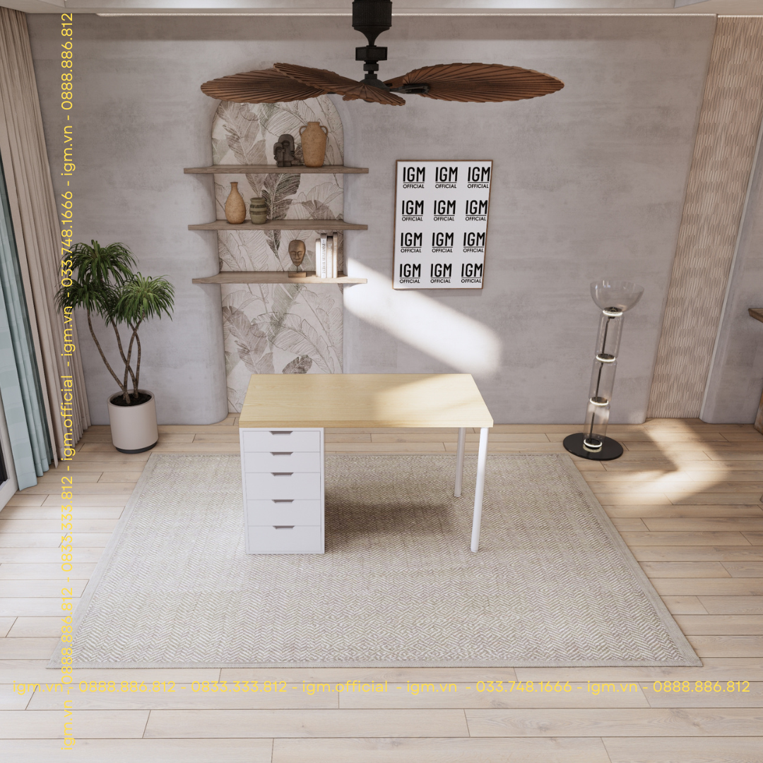 Bàn IKEA một hộc tủ trắng mặt bàn MDF màu gỗ sồi – IGM - Decor and Accessory