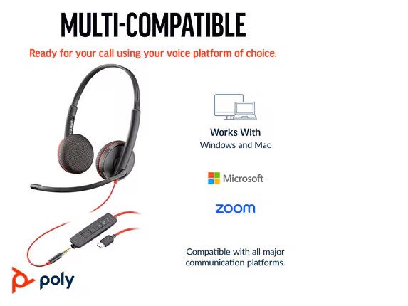 Tai nghe (Headset) Poly Blackwire 3225 Stereo USB-C +3.5mm Plug +USB-C