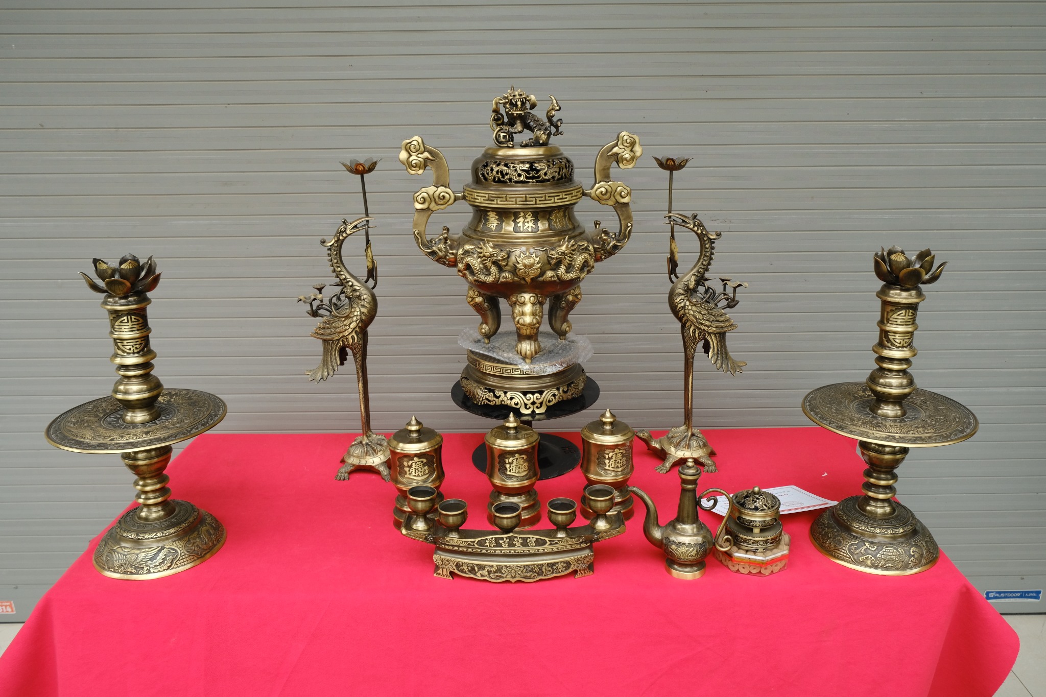 Bộ Đỉnh Đồng Ngũ Sự Đồng Vàng Song Long Chầu Nguyệt Màu Hai Công Nghệ ...