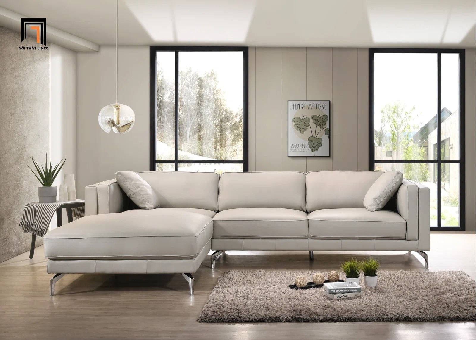 Bộ ghế sofa góc chữ L sang trọng GT103 Ellis 2m4 x 1m6 da giả – Nội thất Linco Bình Định