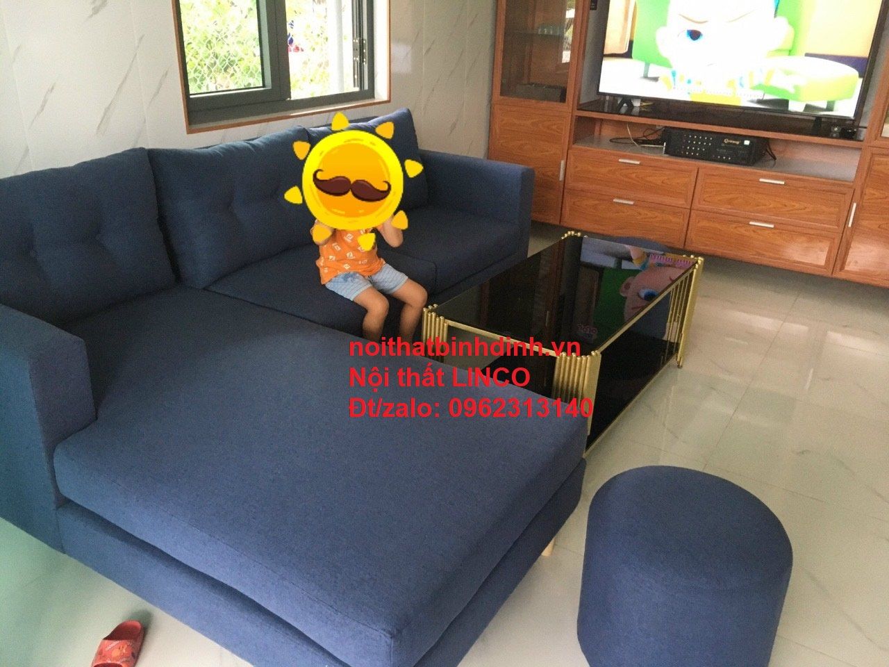 Bộ ghế sofa góc 2m2 x 1m6 màu xanh đen giá rẻ – Nội thất Linco Bình Định