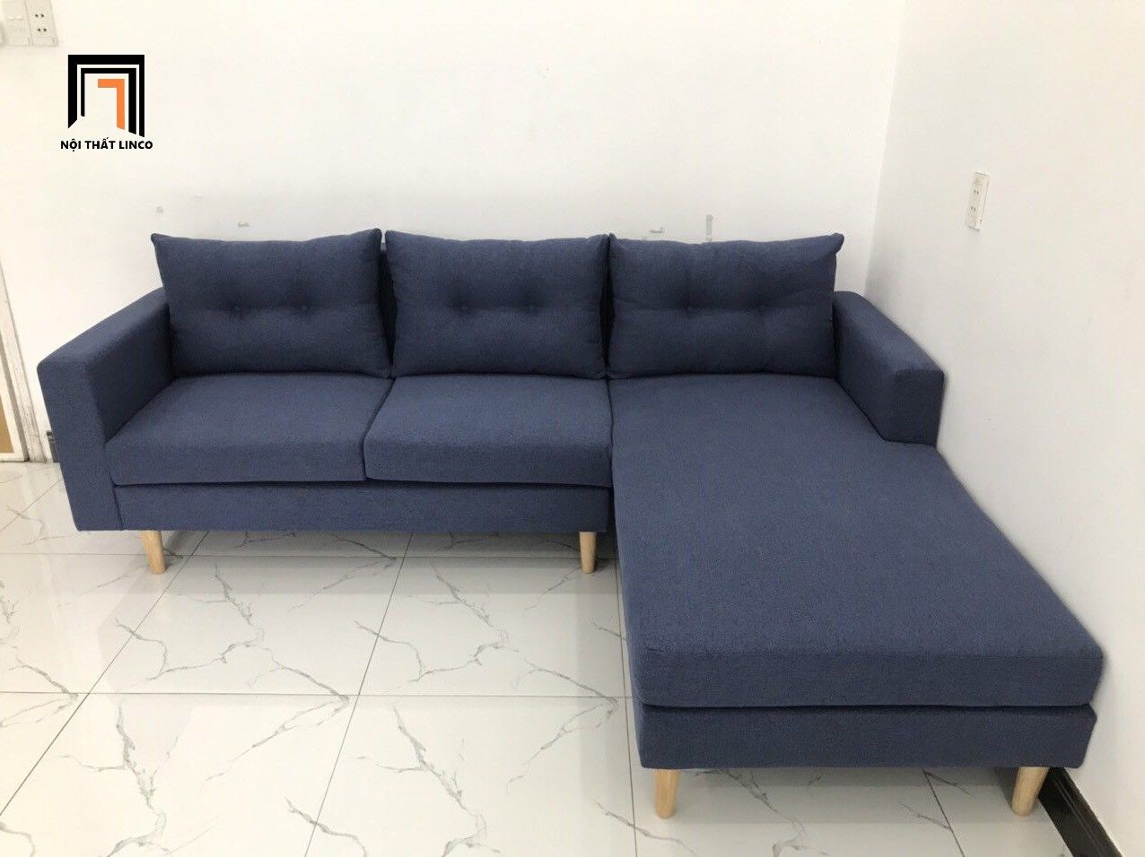Bộ ghế sofa góc 2m2 x 1m6 màu xanh đen giá rẻ – Nội thất Linco Bình Định