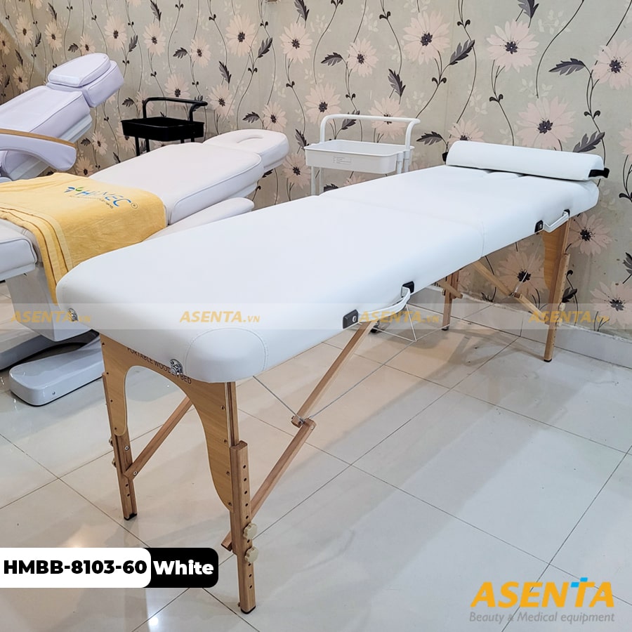 Giường Spa chân gỗ dạng vali gấp gọn HMBB-8101-60 - Trắng | Asenta.vn
