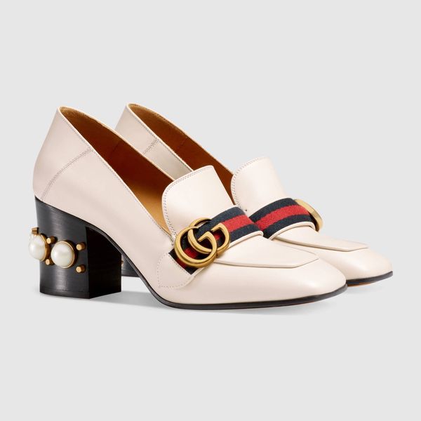 GUCCI PUMPS - LEATHER WEB GG MARMONT PUMPS – thecashiervn