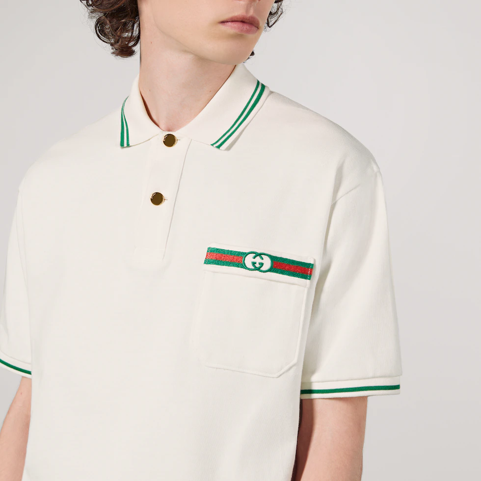 GUCCI - COTTON POLO WITH WEB AND INTERLOCKING G (Check code - tag auth ...