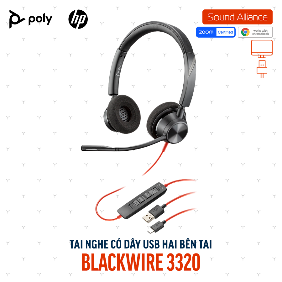 Tai nghe có dây USB hai bên tai Poly Blackwire 3320 USB-C (8X219AA ...