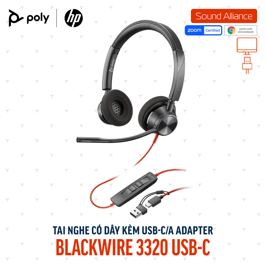 Tai nghe có dây USB hai bên tai Poly Blackwire 3320 USB-C (8X219AA ...