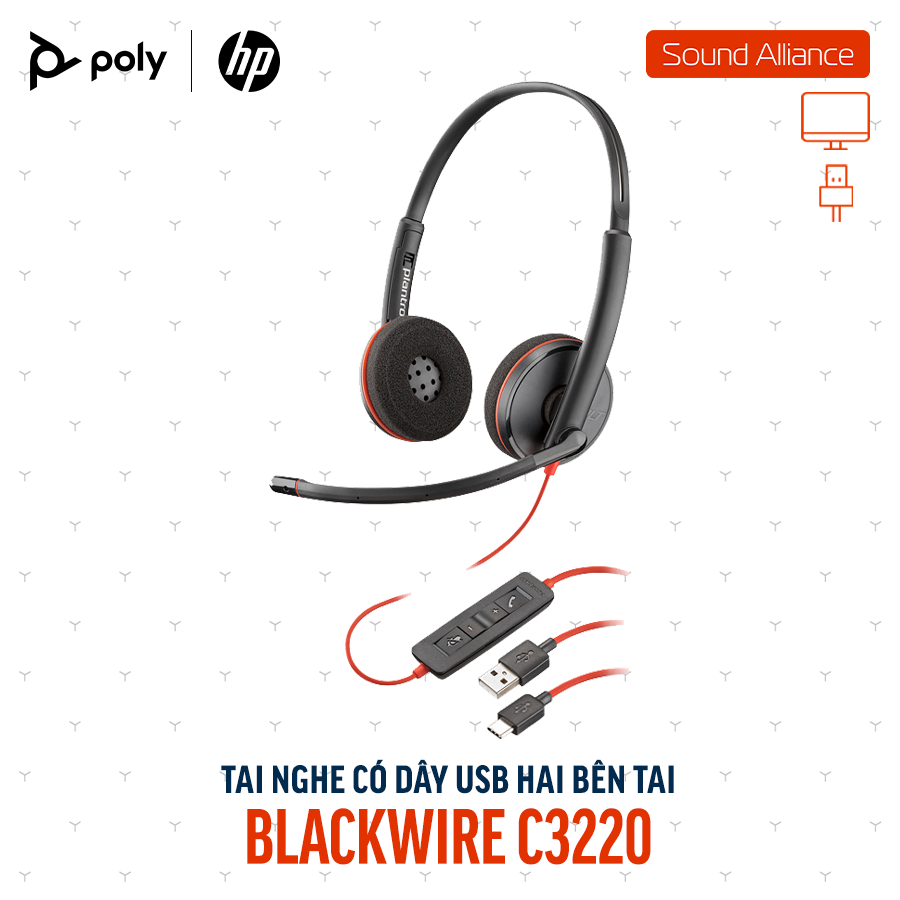 Tai nghe có dây USB hai bên tai Poly Blackwire 3220 USB-A (80S02A6 ...