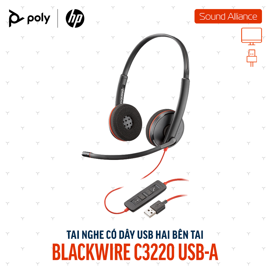 Tai nghe có dây USB hai bên tai Poly Blackwire 3220 USB-A (80S02A6 ...