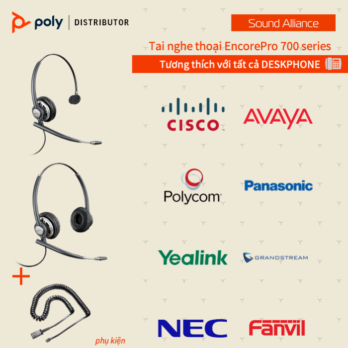 Tai nghe tổng đài có dây USB hai bên tai Poly EncorePro 725 (783M6AA ...