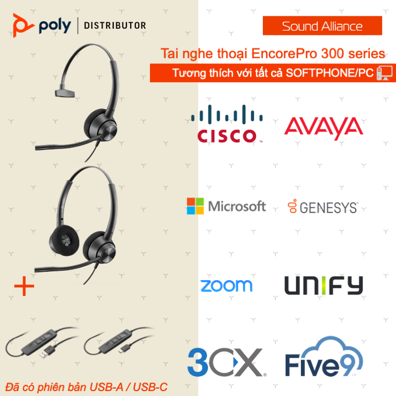 Tai nghe tổng đài có dây hai bên tai Poly EncorePro 320 (77T26AA ...