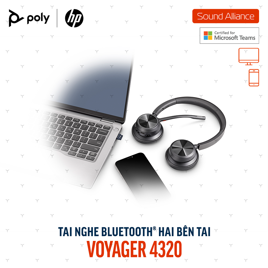 Tai nghe Bluetooth Poly Voyager 4320 Microsoft Teams & đế sạc 77Z00AA ...