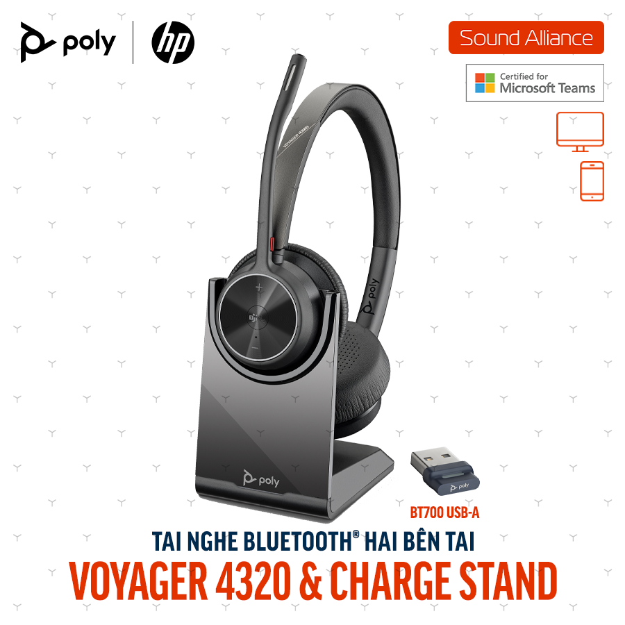 Tai nghe Bluetooth Poly Voyager 4320 Microsoft Teams & đế sạc 77Z00AA ...