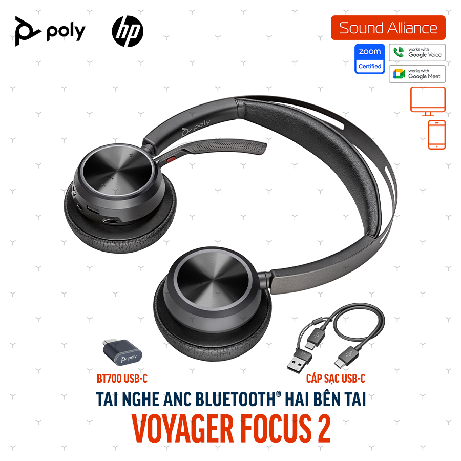 Tai nghe ANC Bluetooth Poly Voyager Focus 2 UC Microsoft Teams 9T9J4AA ...