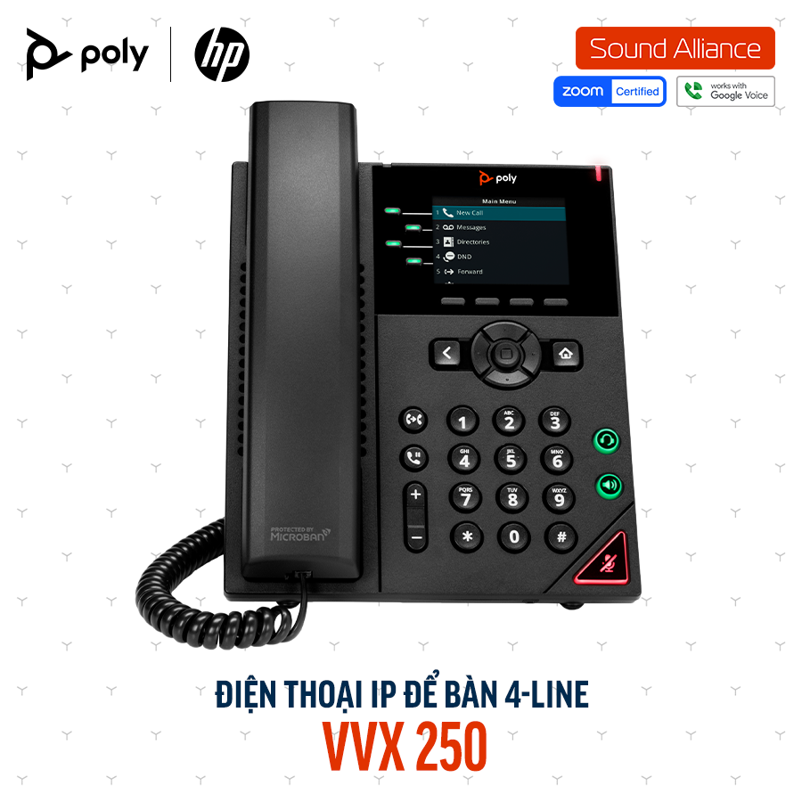 Điện thoại IP để bàn 4-line Poly VVX 250 (89B66AA#ABA) – Sound Alliance
